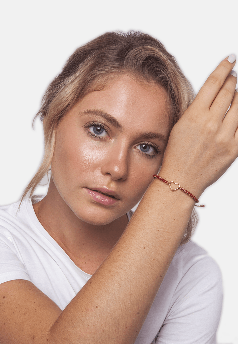 Exclusive CRYSTAL RED HEART Bracelet | GOLD Yarn | Gemstone Bracelets ...